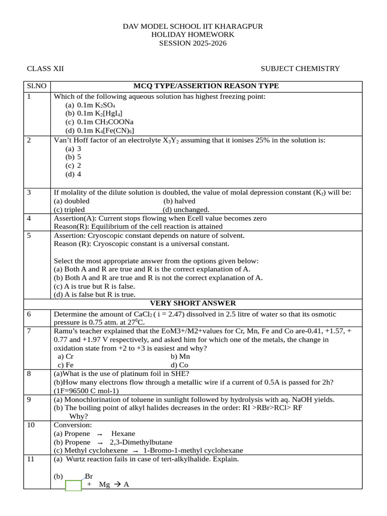 Cryoscopic Constant in Chemistry Homework | PDF | Redox | Physical ...