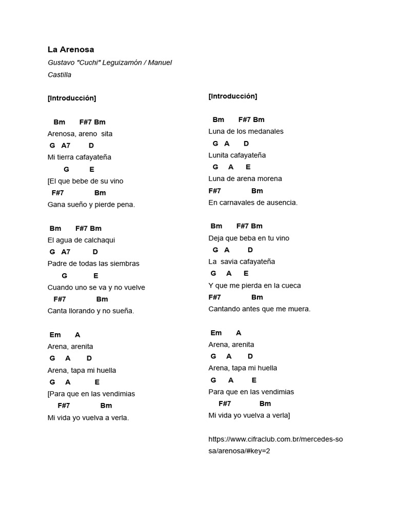 Letra y acordes de "La Arenosa" | PDF