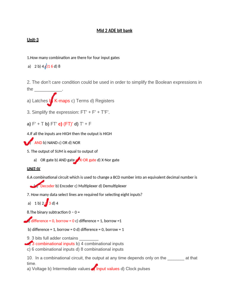 Mid2 Objective Ade With Answers | PDF | Digital Electronics | Computer Engineering