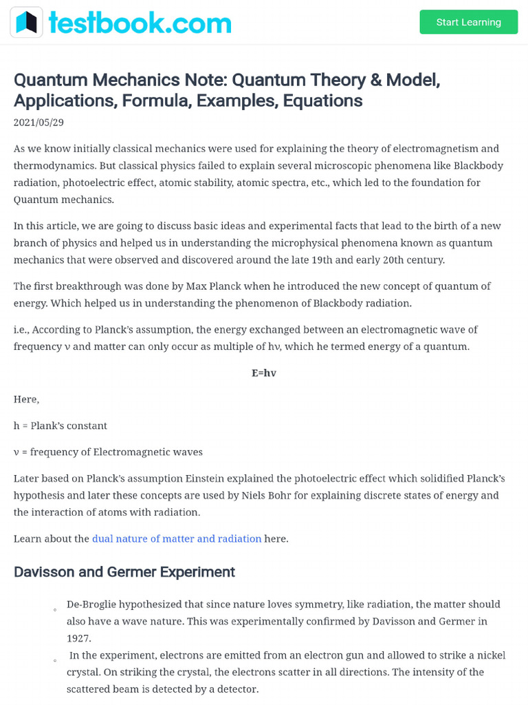 Physics Quantum Mechanics | PDF