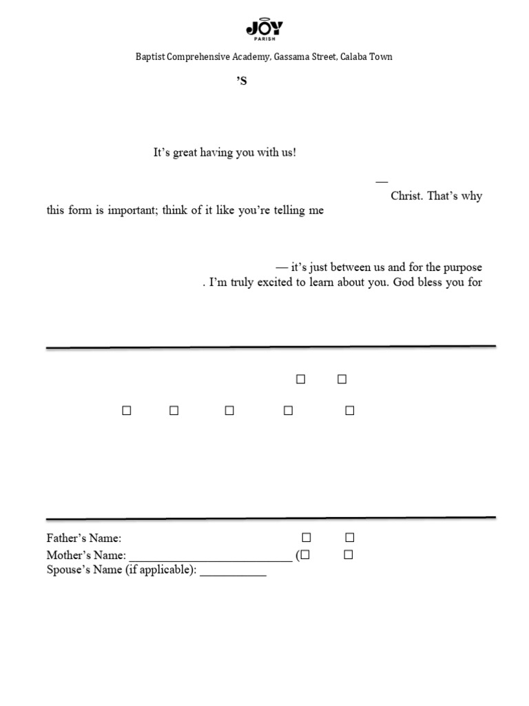 List Joy Parish Non-Member Registration Form | PDF | Marriage | Jesus