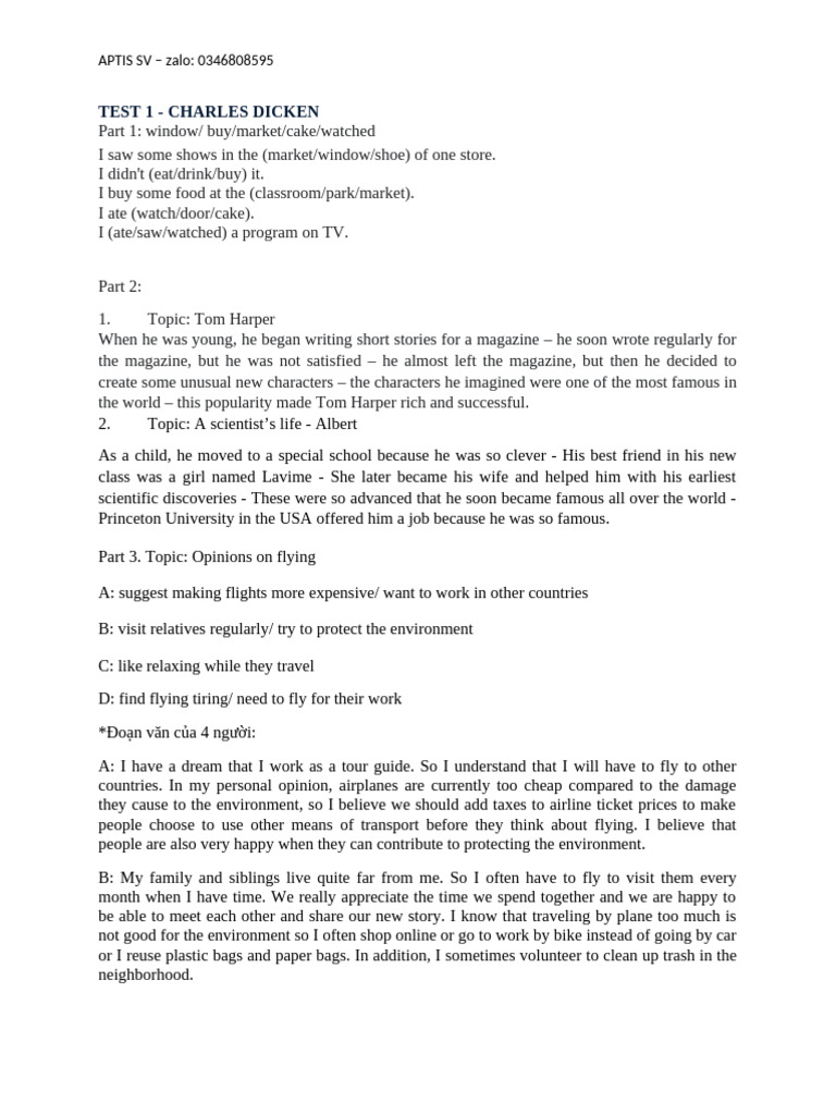 Test 1 Reading Charles Dicken | PDF