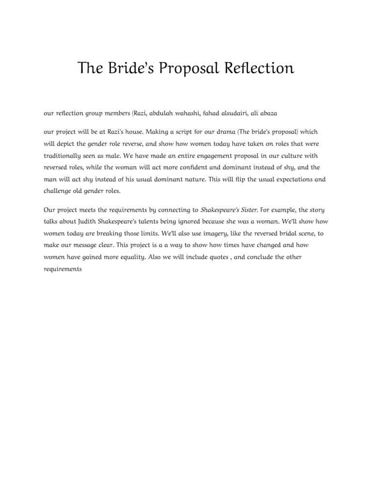 The Bride's Proposal Reflection | PDF