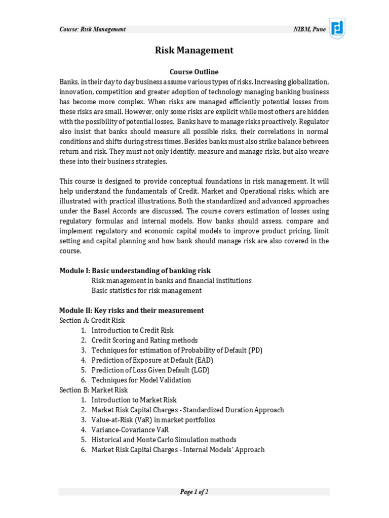 Risk Management Course Overview | PDF | Risk | Risk Management