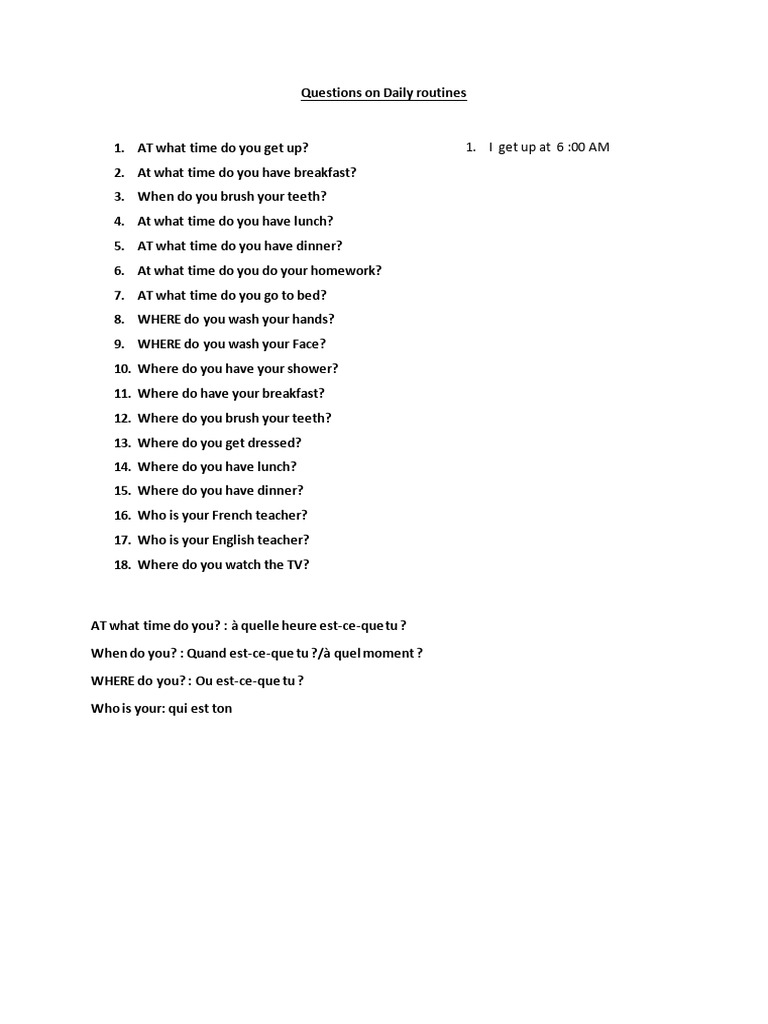 Questions On Daily Routines | PDF