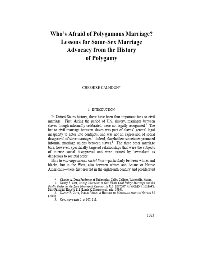 Whos Afraid of Polygamous Marriage - Lessons For Same-Sex Marriag | PDF ...