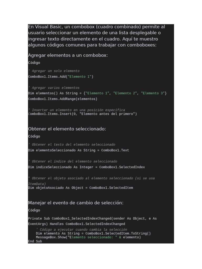 Combobox Visual Basic | PDF | Desarrollo de software | Programación de computadoras