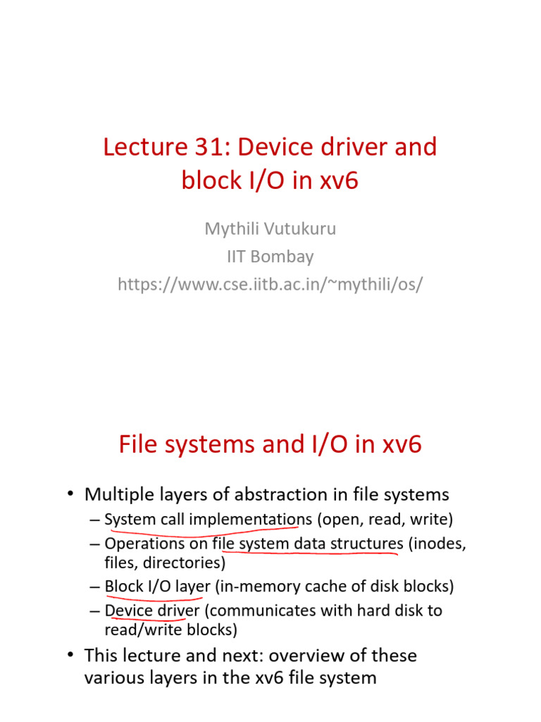 OS Lecture31 Device Driver and Block I-O in Xv6 | PDF | Cache ...