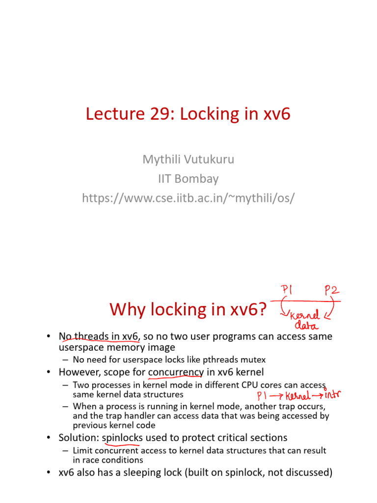 OS Lecture29 Locking in Xv6 | PDF | Thread (Computing) | Concurrent Computing