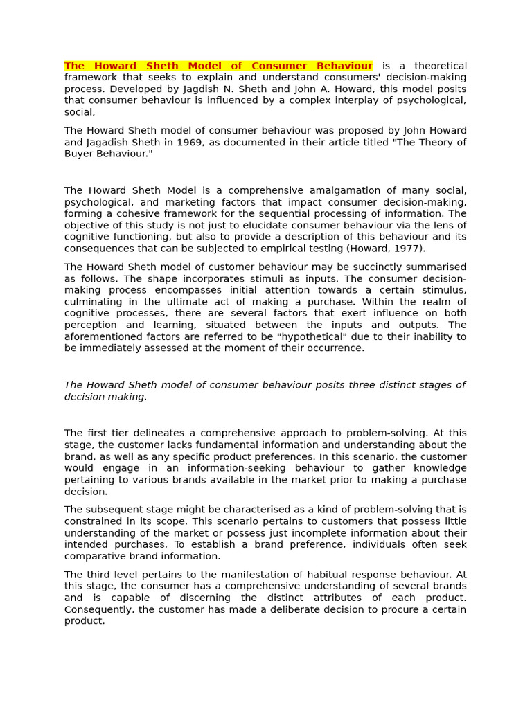 Howard-Sheth Model of Consumer Behaviour | PDF | Consumer Behaviour ...