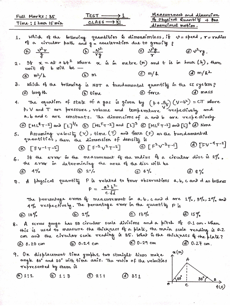 Class 11 Test 1 | PDF
