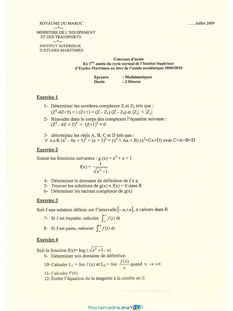 Exemple Concours Isem Maths 2009 | PDF