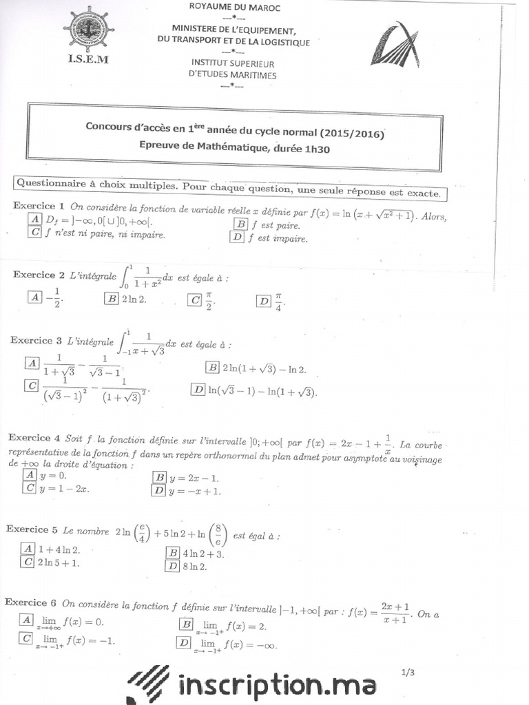 Exemple de Concours ISEM Math | PDF
