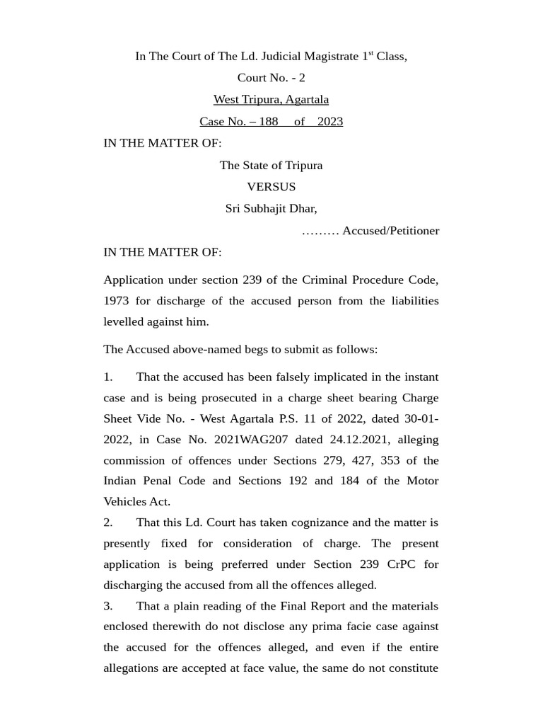 239 of Crpc+Shubhajit Dhar | PDF | Mens Rea | Misconduct