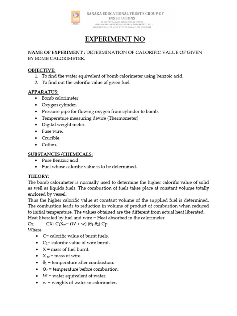Determination of Calorific Value of Given Acid by Bomb Calorimeter-1-3 ...