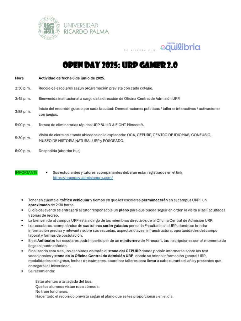 Programa Open Day Urp Gamer 2025 | PDF