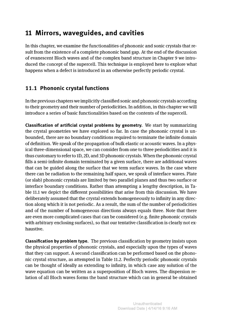 Phononic Crystals (Artificial Crystals For Sonic, Acoustic, and Elastic ...