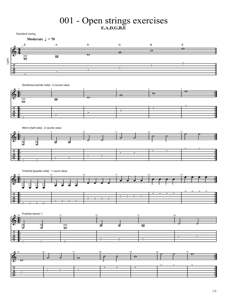 001 - Open Strings Exercises | PDF | Musical Compositions | Musicology