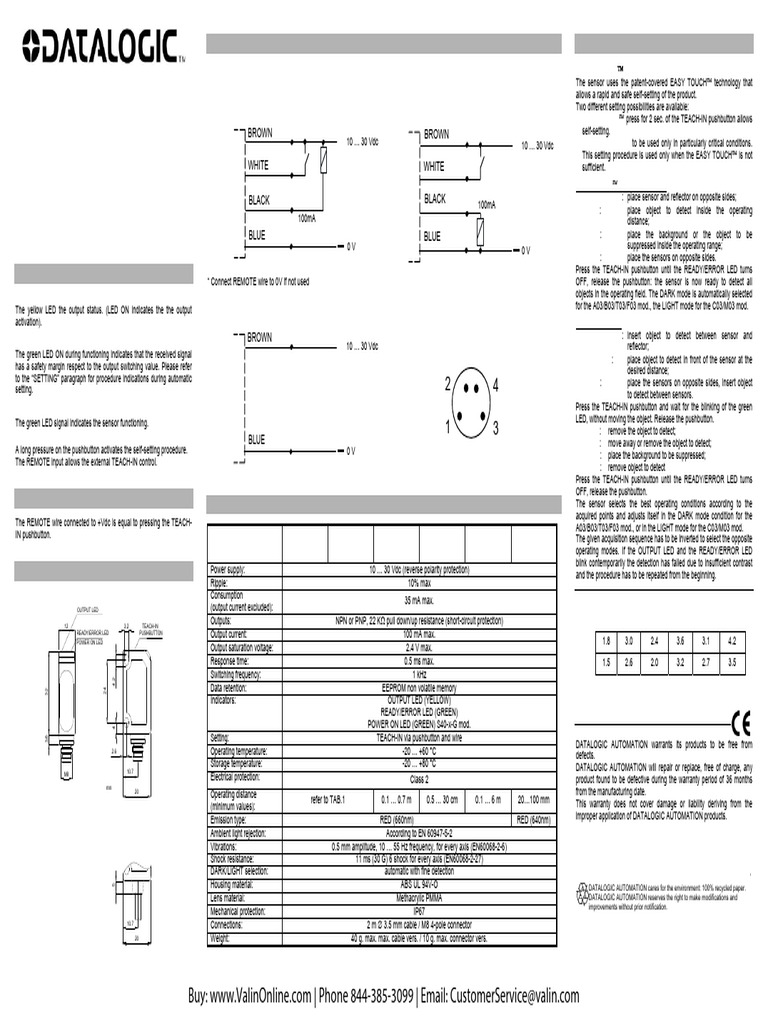 Datalogic s40 Sensors Manual | PDF | Electronic Engineering | Manufactured Goods