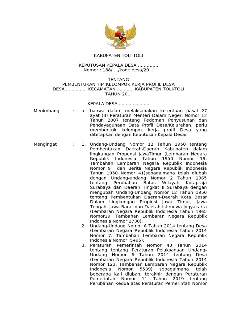 Pembentukan Tim Profil Desa Toli-Toli | PDF