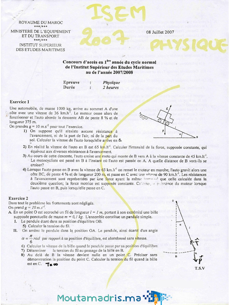 Exemple Concours Isem Physique 2007 | PDF