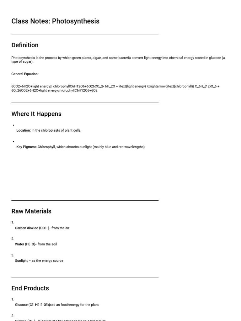 Photosynthesis Class Notes | PDF