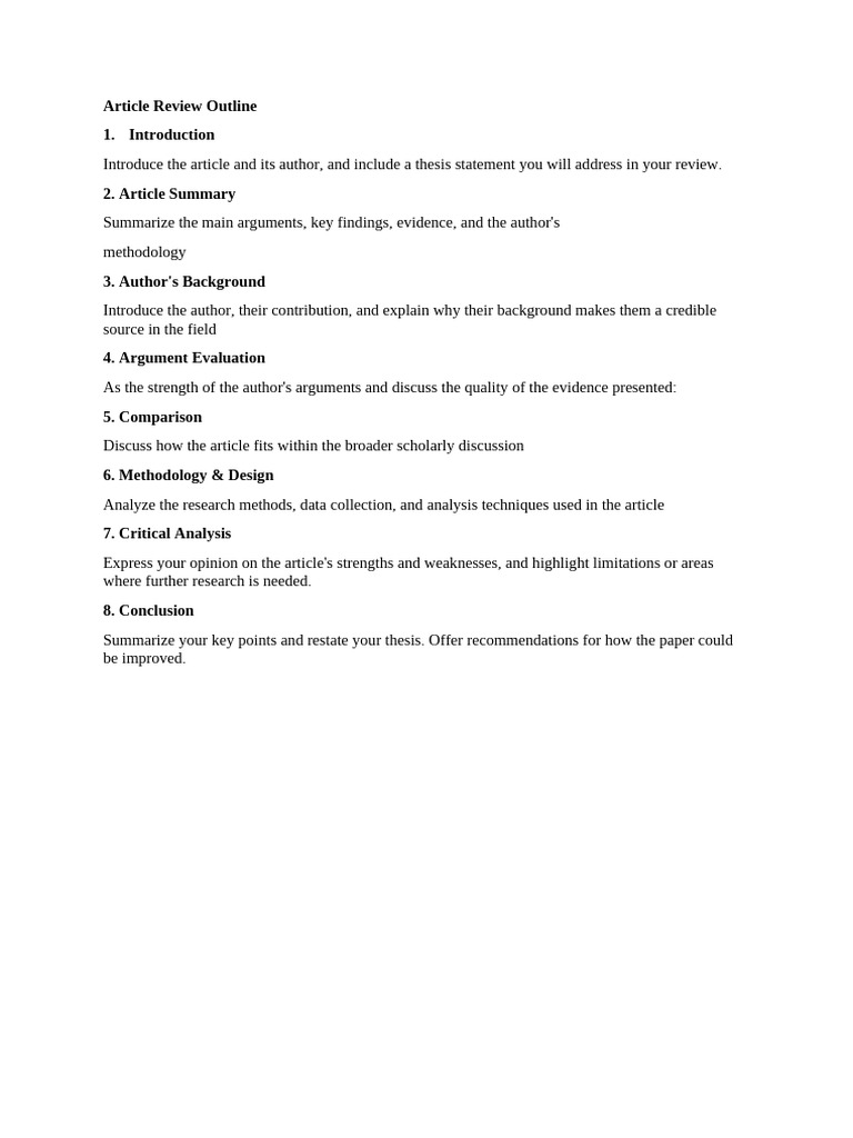 Article Review Outline | PDF | Reading Comprehension | Critical Thinking