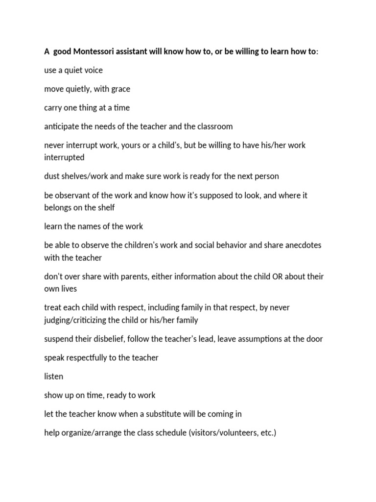 A Good Montessori Assistant Will Know How To, or Be Willing To Learn ...