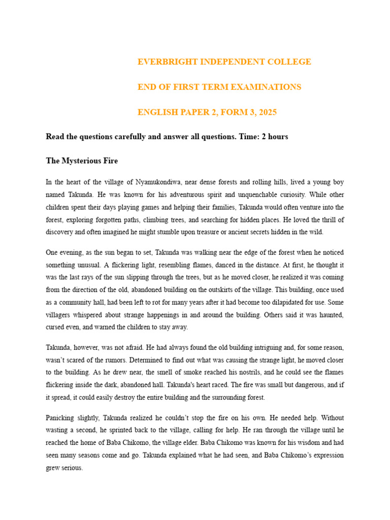 Takunda's Adventure: Fire and Curse | PDF | Verb | Grammar