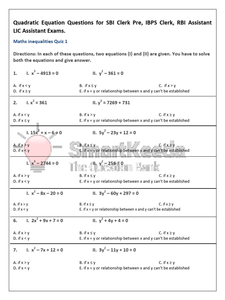 QUADRATIC EQNS PRACTICE PROBLEMS - Removed | PDF | Inequality ...
