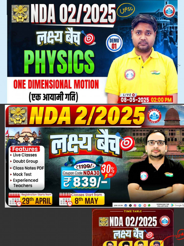 Physics for NDA 2 2025 - लक्ष्य बैच - NDA Physics' Demo Class 1 - One Dimensional Motion | PDF