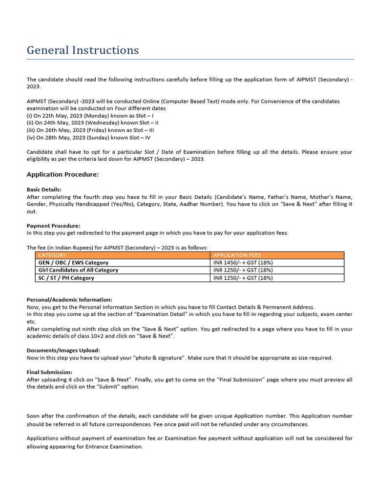 General Instructions | PDF