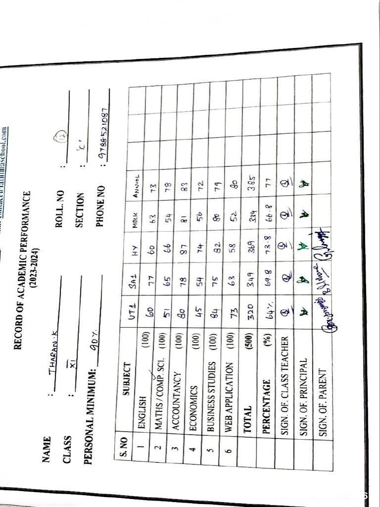 11th Marksheet Tharan | PDF