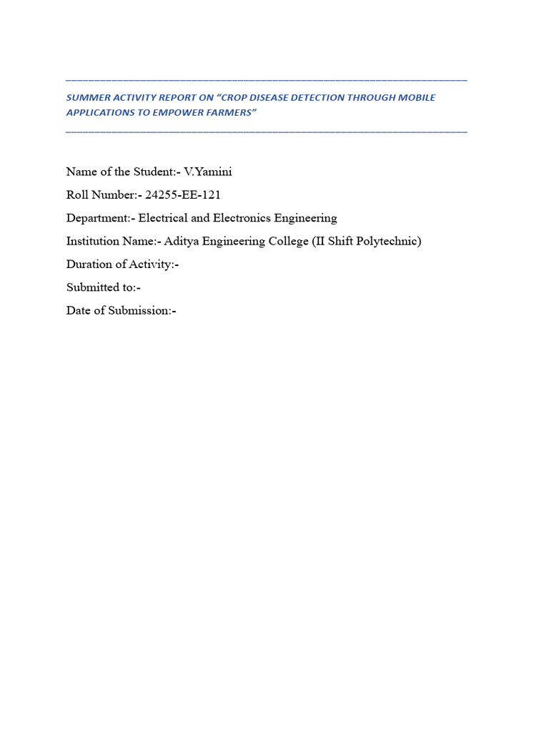 Summer Activity Report On | PDF | Agriculture | Mobile App