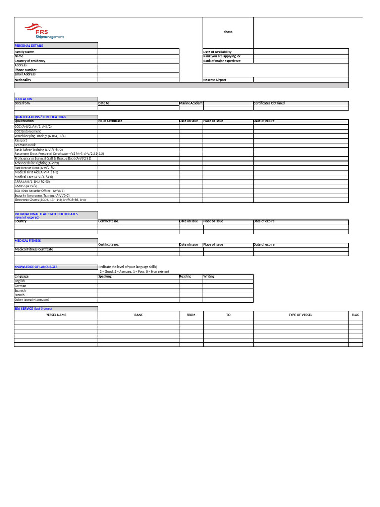 Frs SM Application Form | PDF | Ships | Shipping