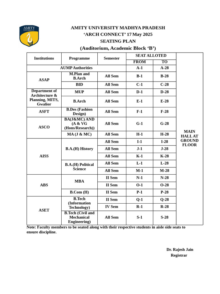 Arch Connect Seating Plan 2025 | PDF | Vocational Education ...
