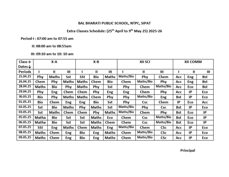 Extra Classes Schedule For X and XII 2025-26 (25th April To 9th May 25) - 1 | PDF
