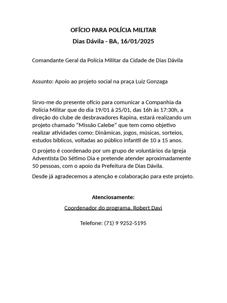 Modelo de Oficio para Policia Militar (1) 1 | PDF