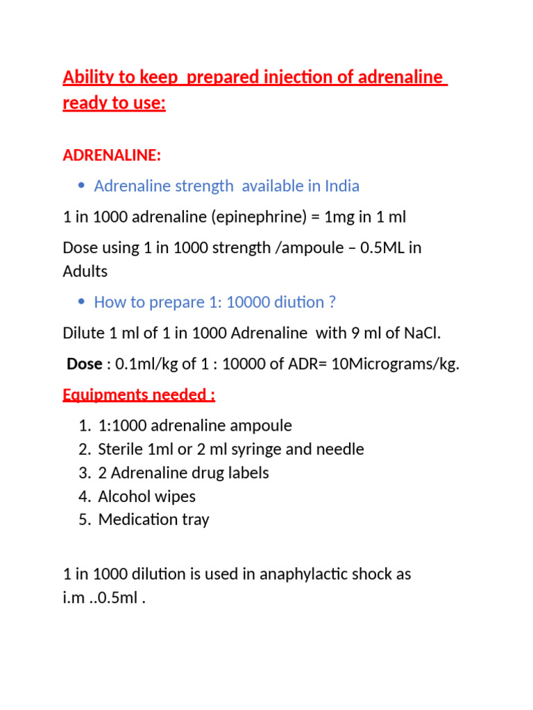 Ability To Keep Prepared Injection of Adrenaline Ready To Use | PDF