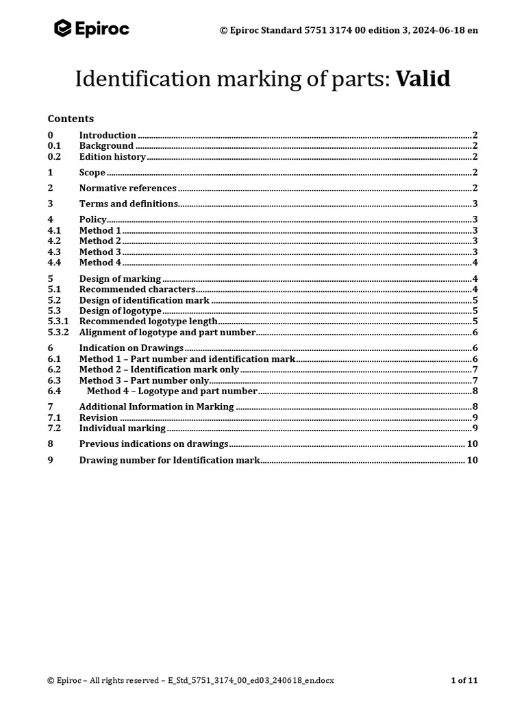 Epiroc Standard 5751: Part Marking Guide | PDF | Length | Engraving