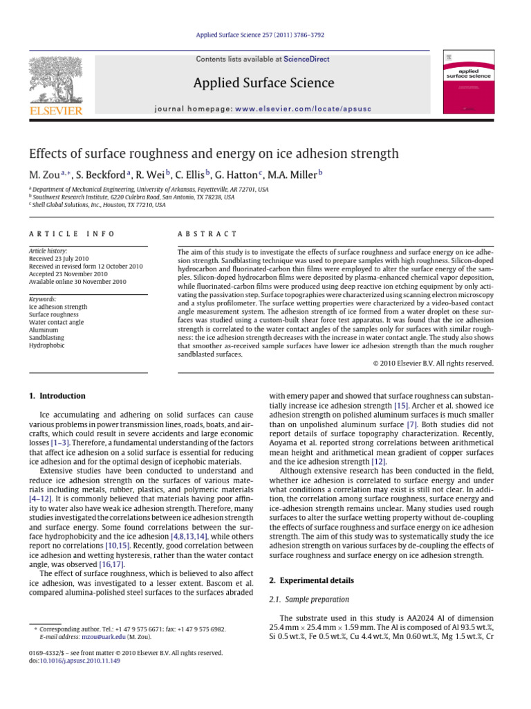 Effects of Surface Roughness and Energy On Ice Adhesion Strength | PDF ...