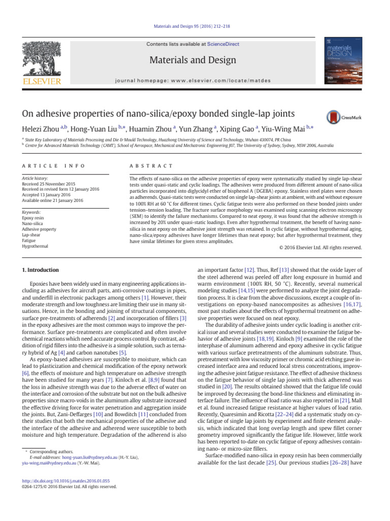 On Adhesive Properties of Nano-silica:Epoxy Bonded Single-Lap Joints ...