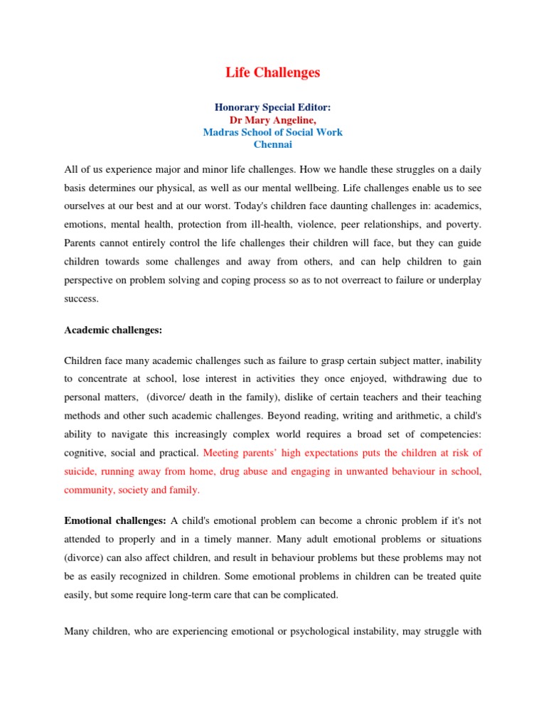 Addressing Children's Life Challenges | PDF | Malnutrition | Violence