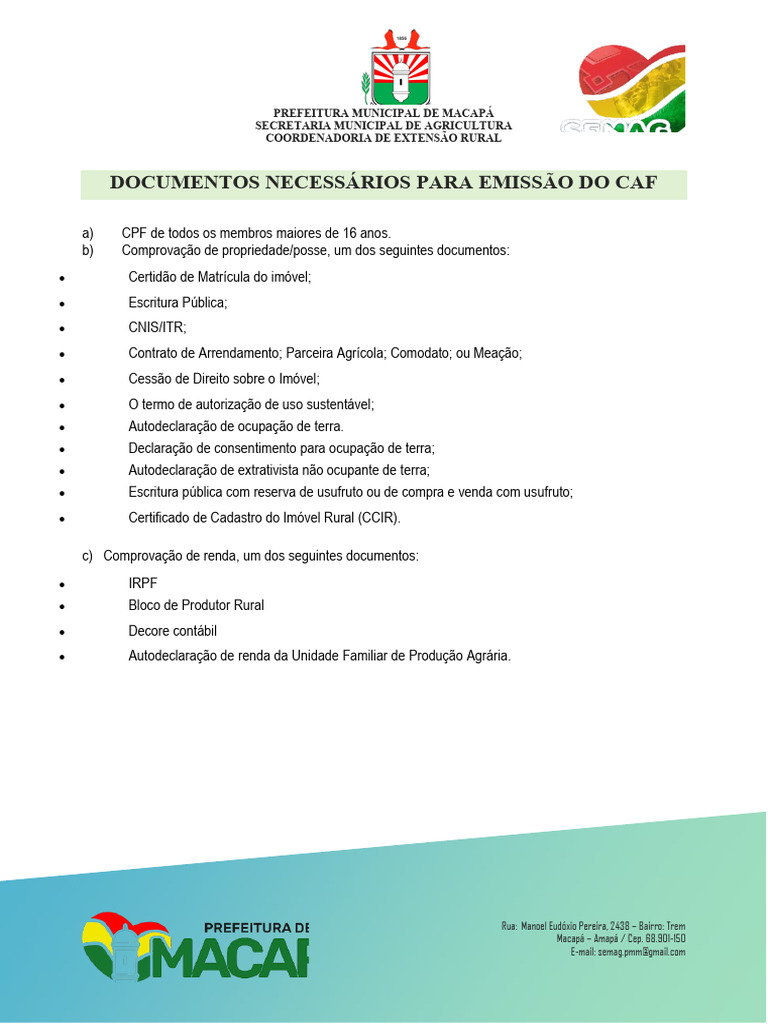 Documentos para Emissão do CAF | PDF