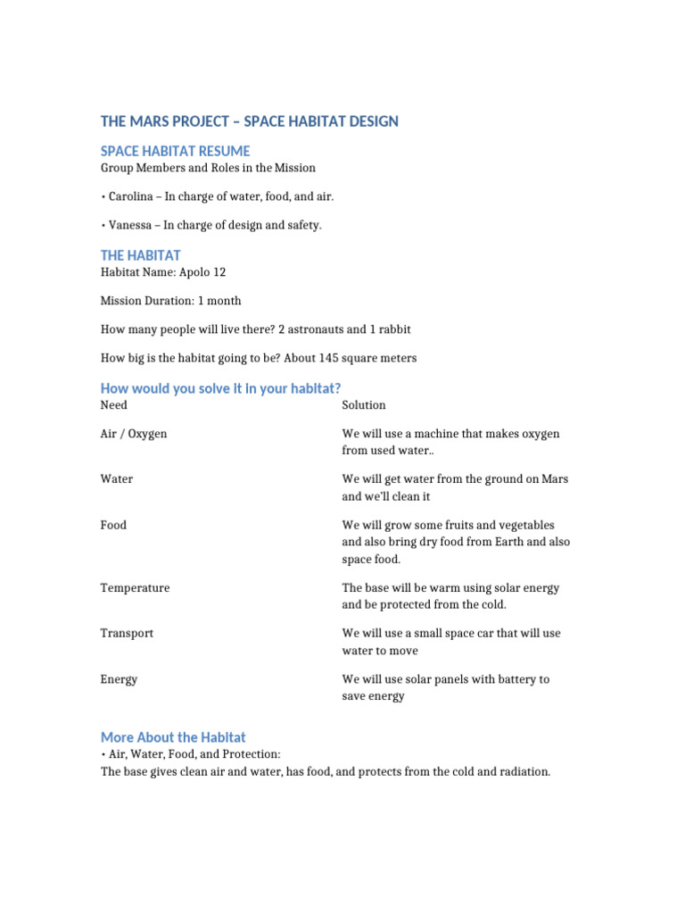 The Mars Project Habitat | PDF