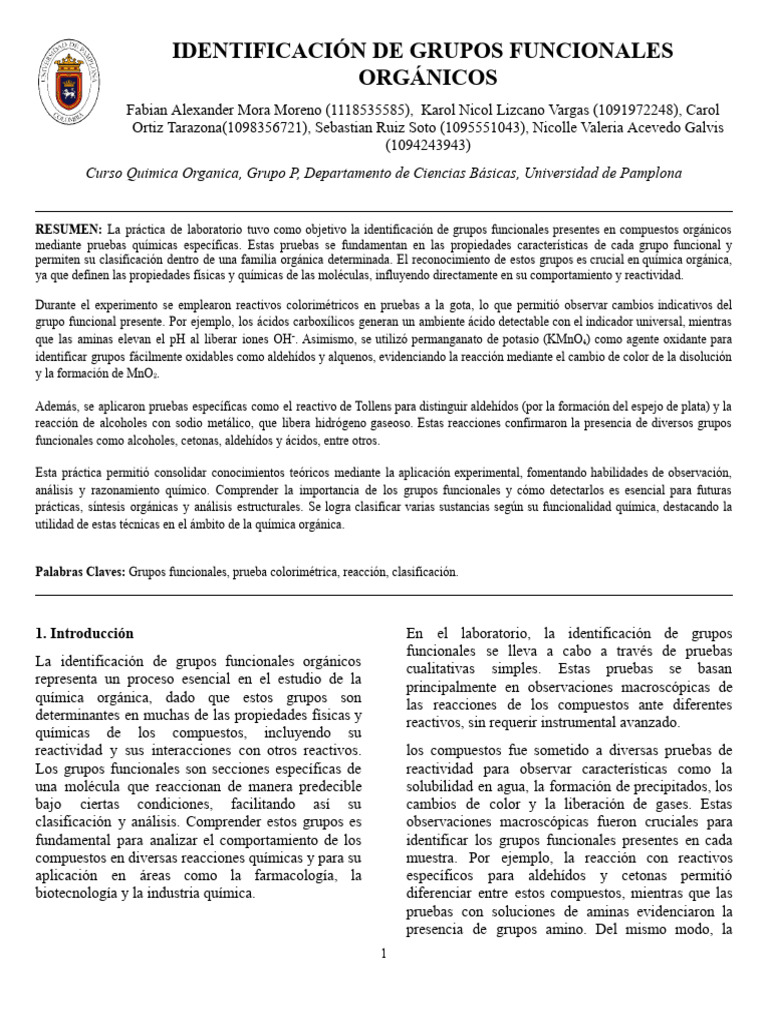 Identificación De Grupos Funcionales Orgánicos Pdf Aldehído Ácido 9627