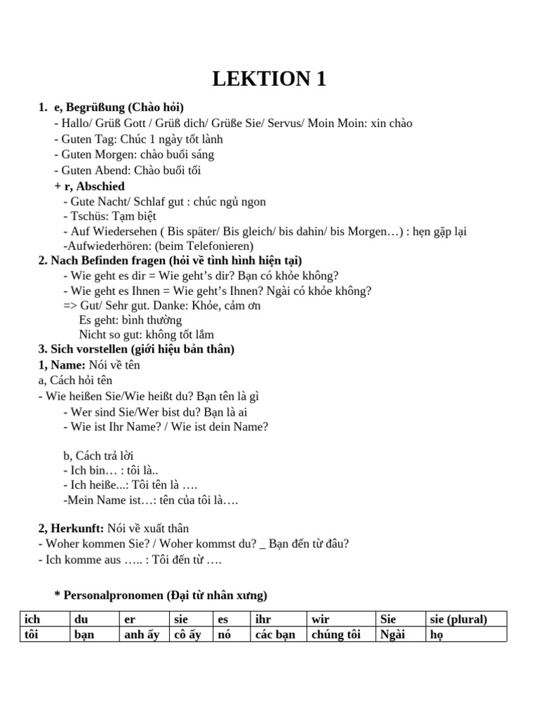 Lektion 1 Handout | PDF