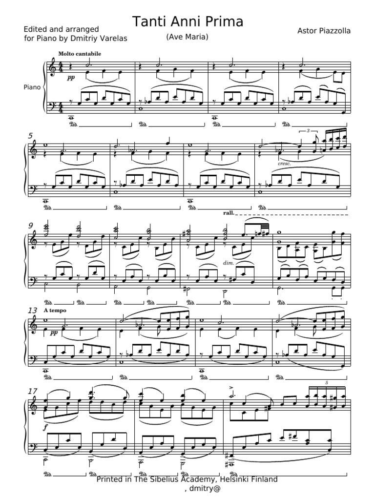 Tanti Anni Prima for Piano | PDF