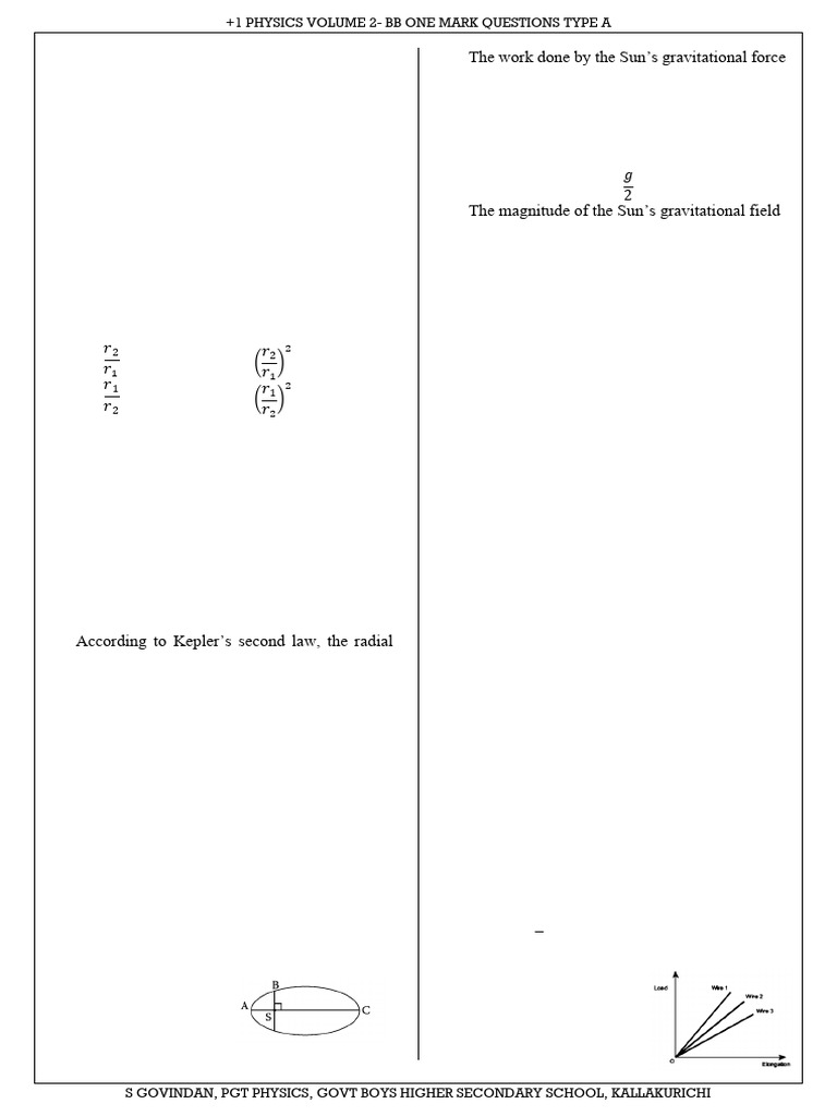 11-Physics Volume 2 - BB - One Mark - Type - A em | PDF | Gases | Orbit