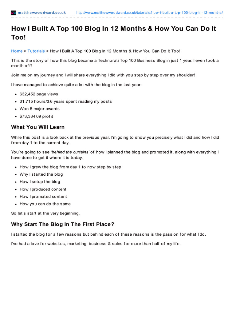 Build a Top 100 Blog in 12 Months | PDF | Search Engine Optimization ...